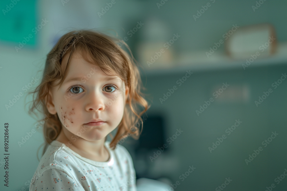 portrait of a little girl suffering from impetigo disease in the ...