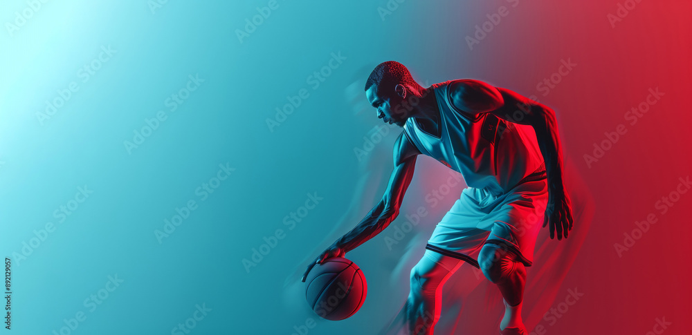 Dynamic basketball player in motion with a vibrant blue and red ...