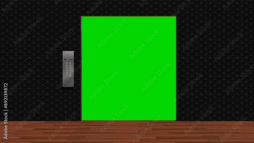 Animation of elevated opening and closing the door revealing 4k green ...