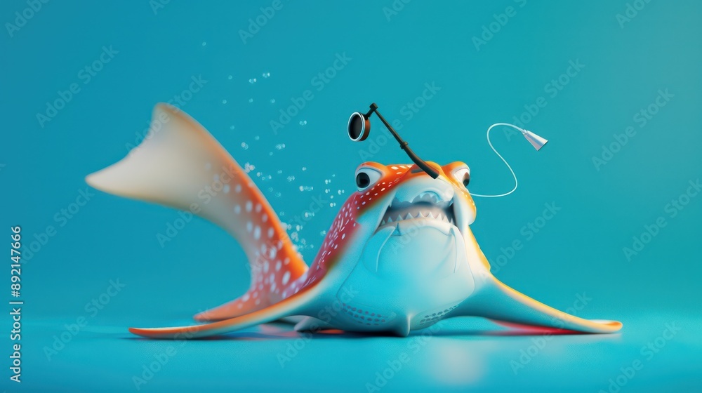 stingray as a swim coach, with a whistle, on a pool blue backdrop Stock ...