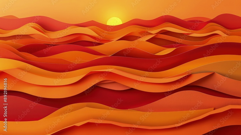 A 3D papercraft landscape featuring rolling hills and a sunset, crafted ...