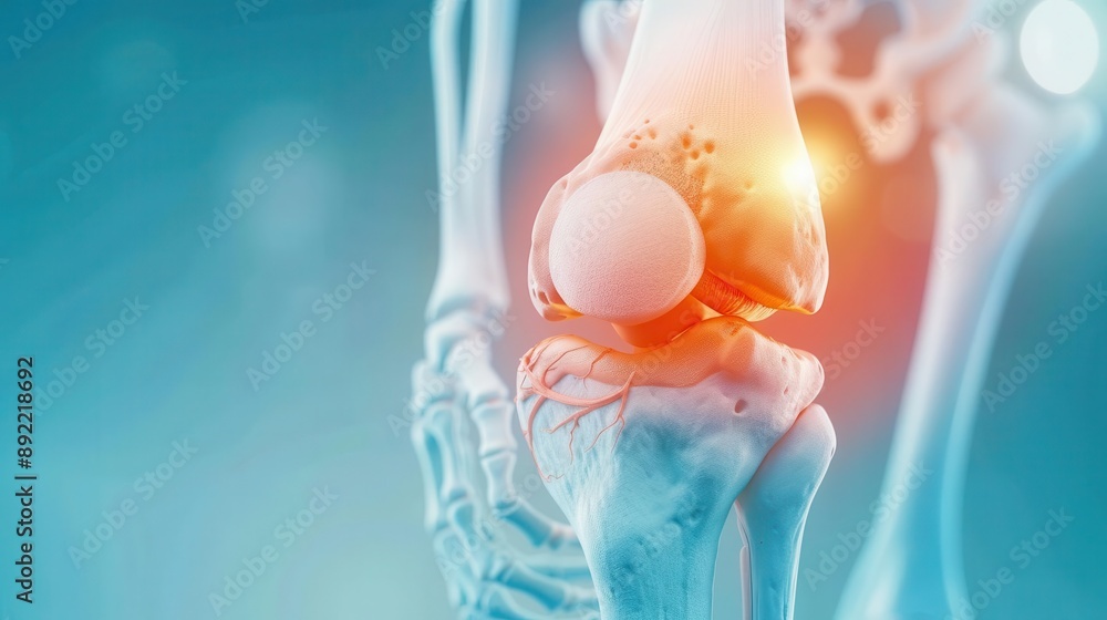 Detailed 3D cross-section showing the impact of osteoarthritis on knee ...