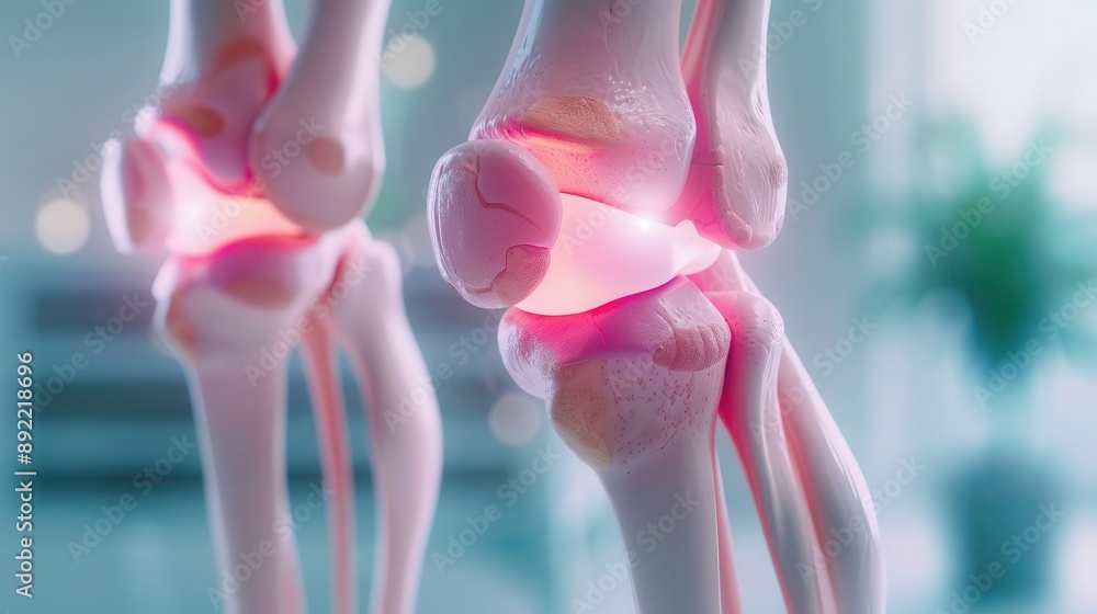High-resolution 3D illustration of knee osteoarthritis showing synovial ...