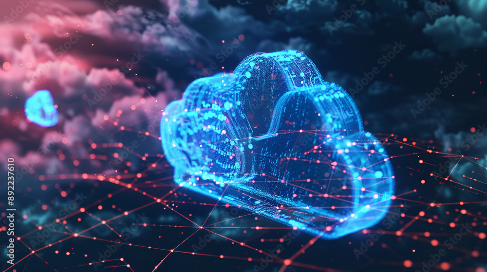 ภาพประกอบสต็อก An abstract representation of cloud computing, with a ...