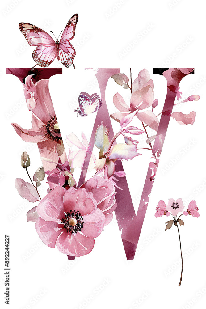 Watercolor Floral Alphabet Clipart Pastel pink Letters, Baby Milestone ...