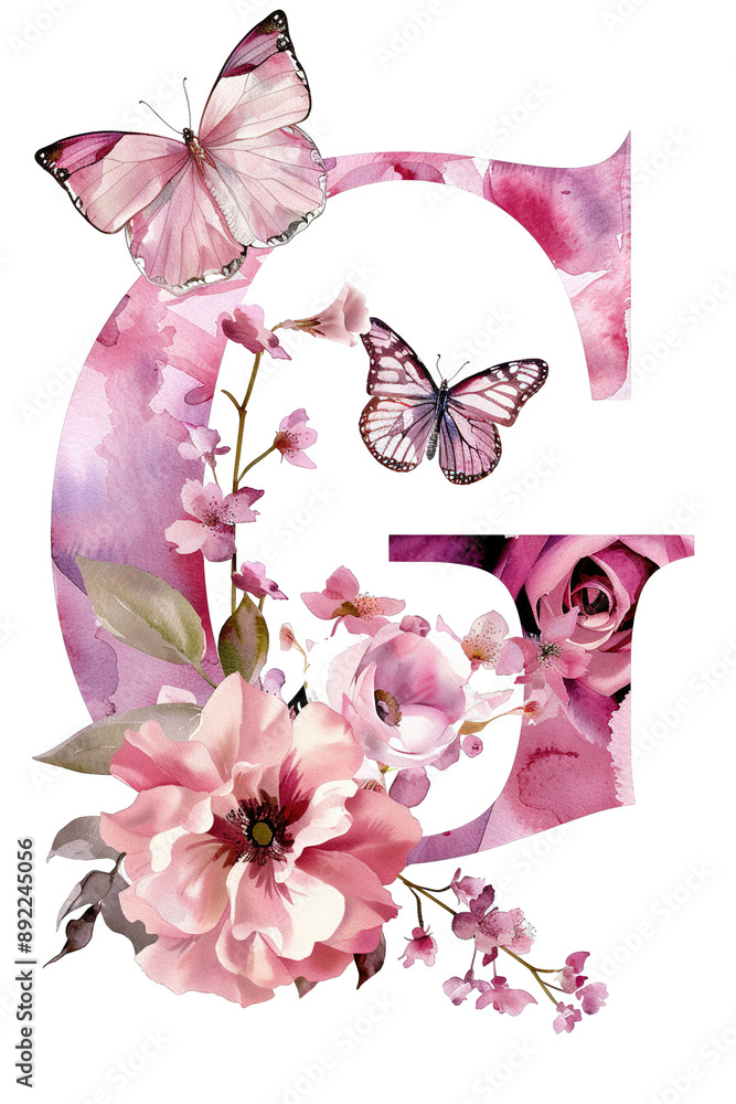 Watercolor Floral Alphabet Clipart Pastel pink Letters, Baby Milestone ...