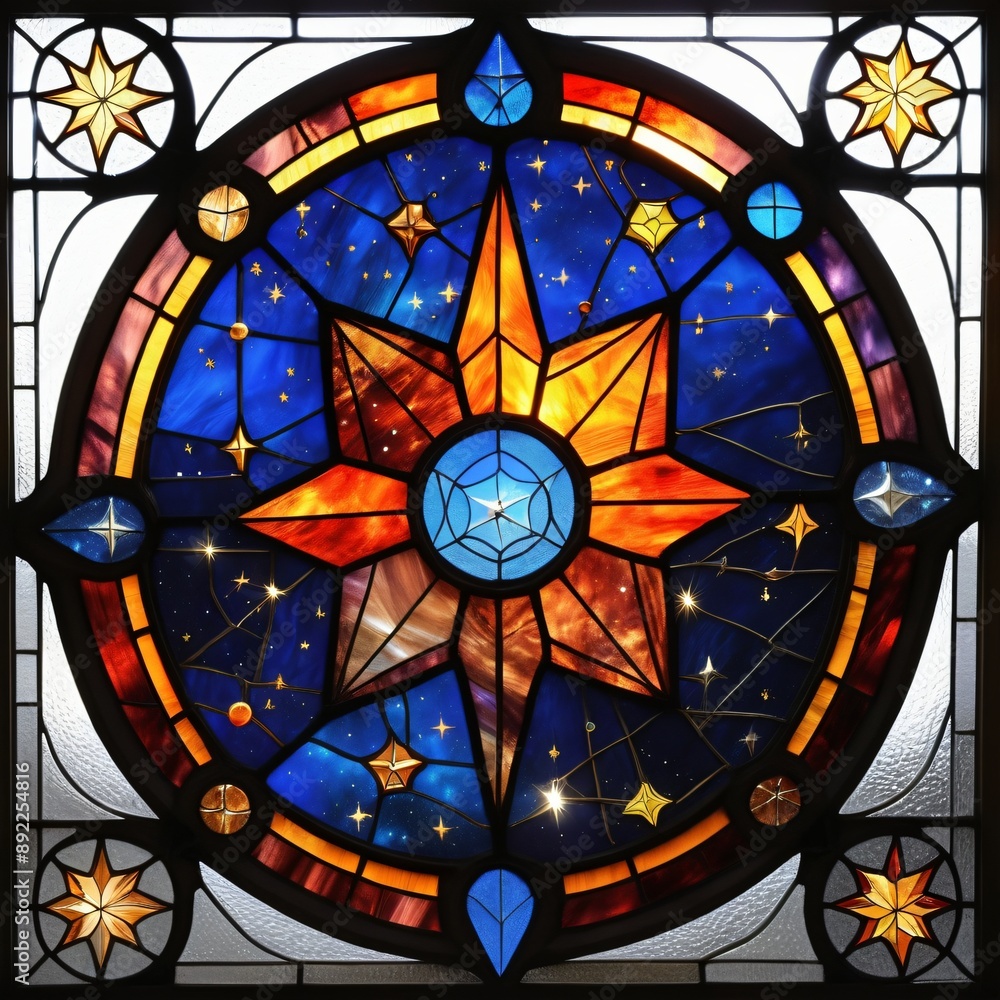 Depict a constellation like Orion or Ursa Major in a stained glass ...
