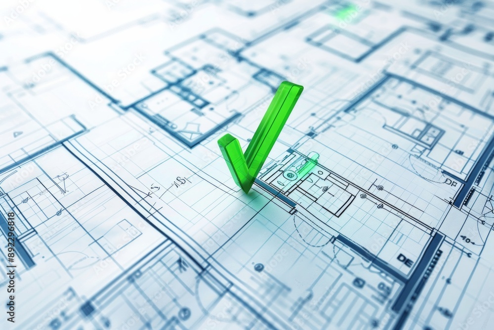 Approved Blueprint. A blueprint for a construction project with a green ...