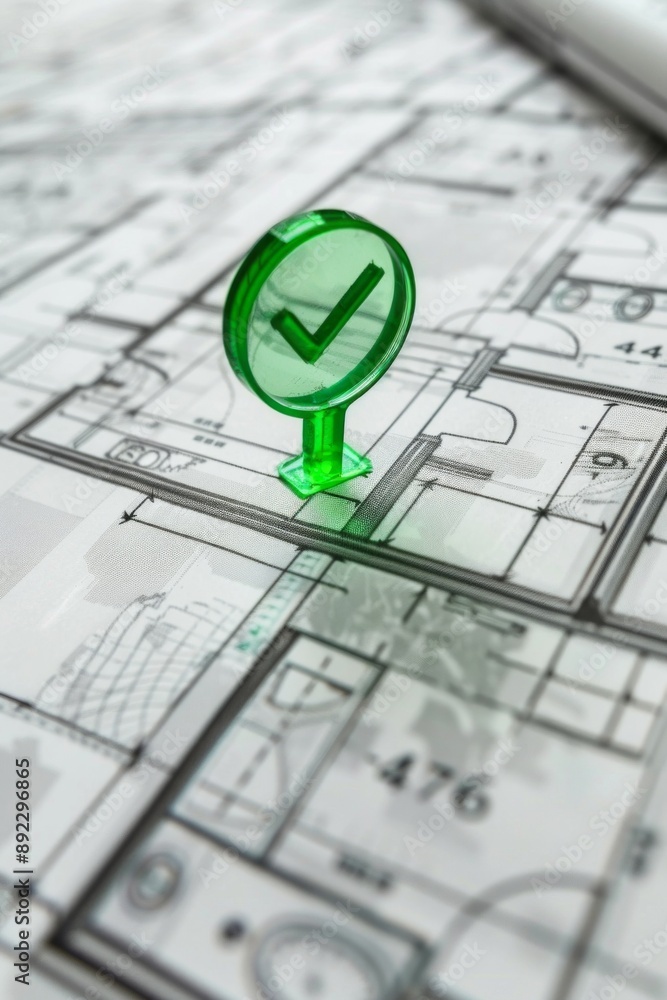 Approved Blueprint. A blueprint for a construction project with a green ...