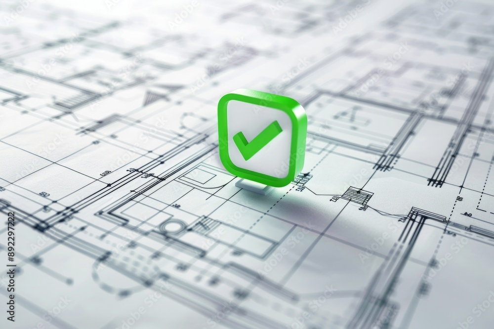 Approved Blueprint. A blueprint for a construction project with a green ...