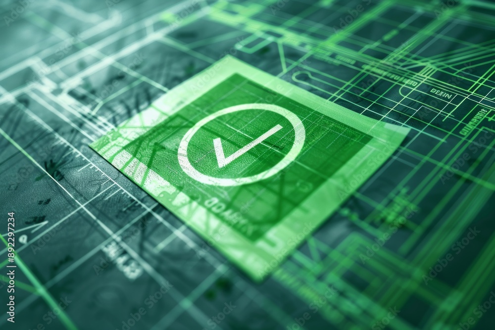 Approved Blueprint. A blueprint for a construction project with a green ...