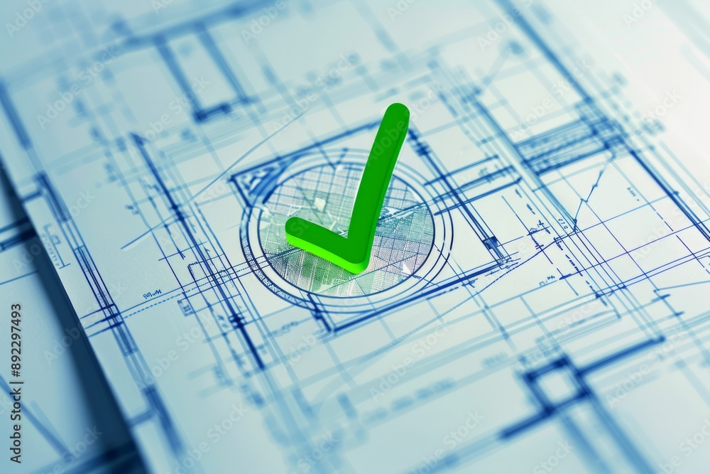 Approved Blueprint. A blueprint for a construction project with a green ...