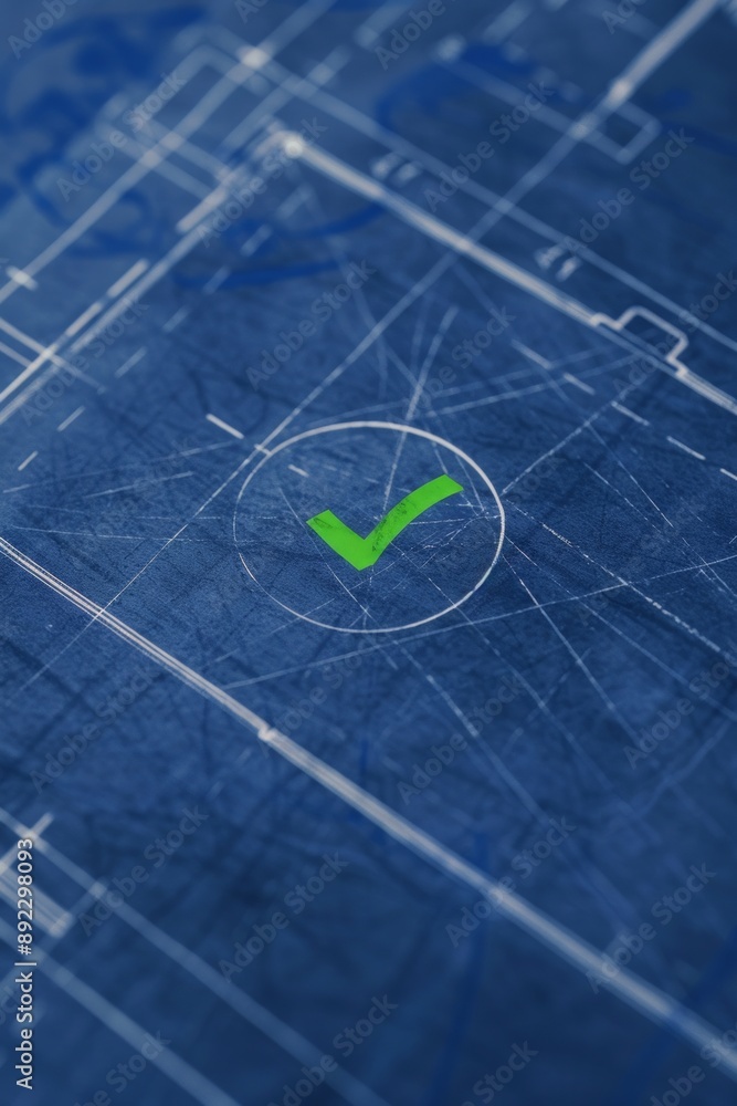 Approved Blueprint. A blueprint for a construction project with a green ...