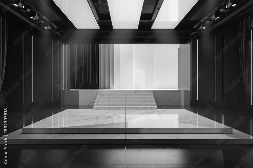 Monochrome Stage. A stage with a sleek, black floor and a white ...