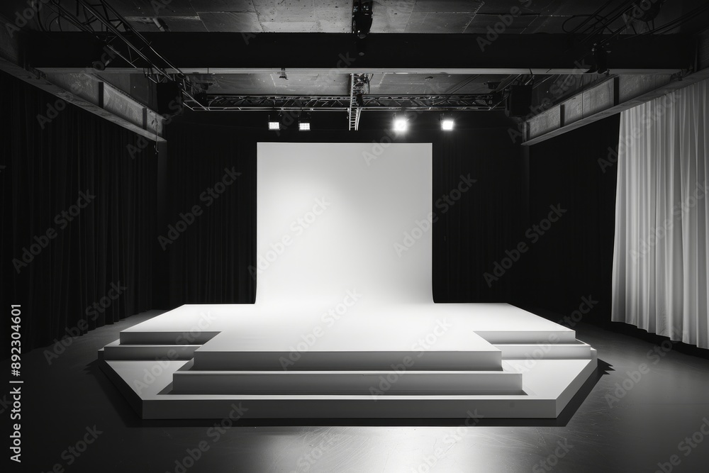Monochrome Stage. A stage with a sleek, black floor and a white ...