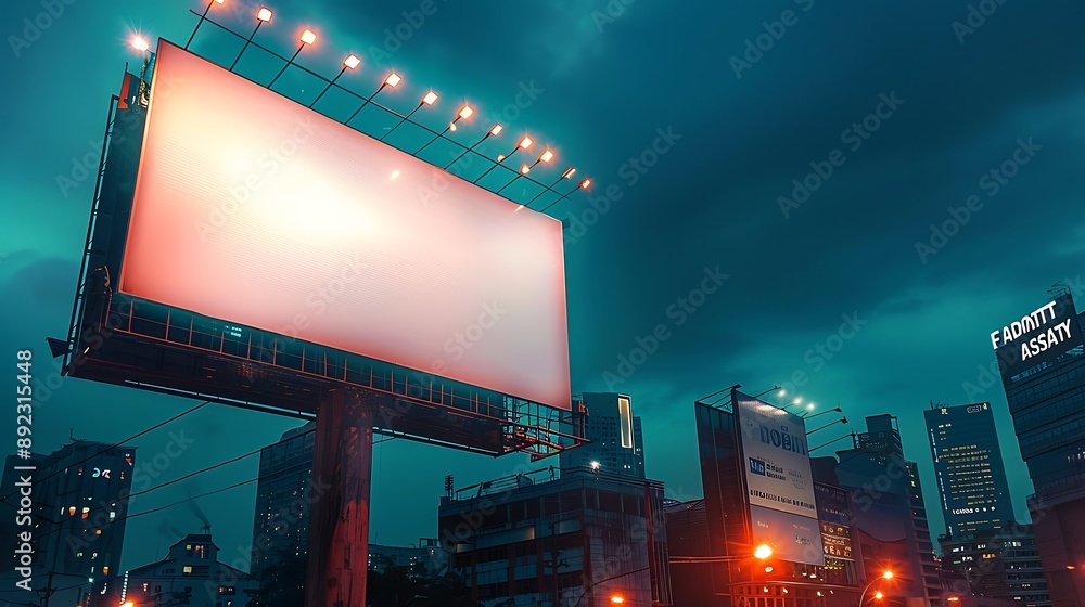 Full-length portrait photo of a billboard sign in a city background ...