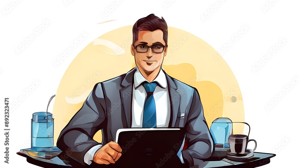 Business Entrepreneur Cartoon Style Illustration in Full HD on White ...