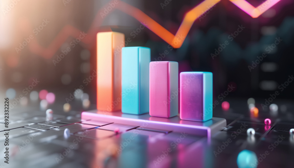 Colorful 3D bar chart showing growth and trends, ideal for financial ...