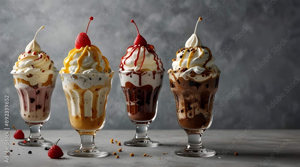 Collection of Sundae sundaes ice cream frozen dessert in tulip glass ...