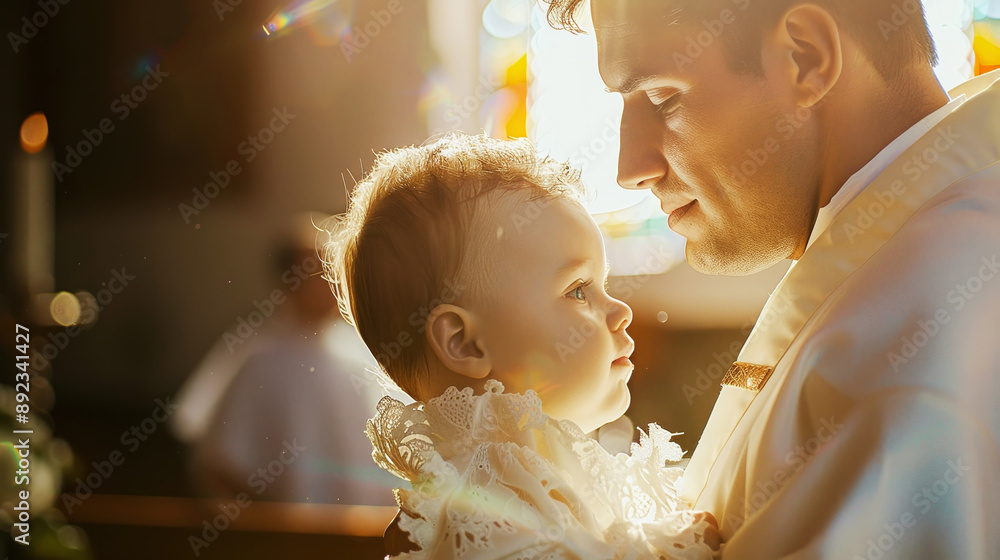 The sacrament moment of baptism in the Catholic Church, focus on baby ...
