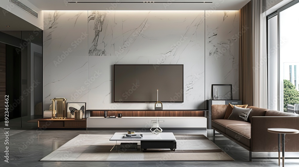 minimalist living room interior with TV console. Design the space with ...