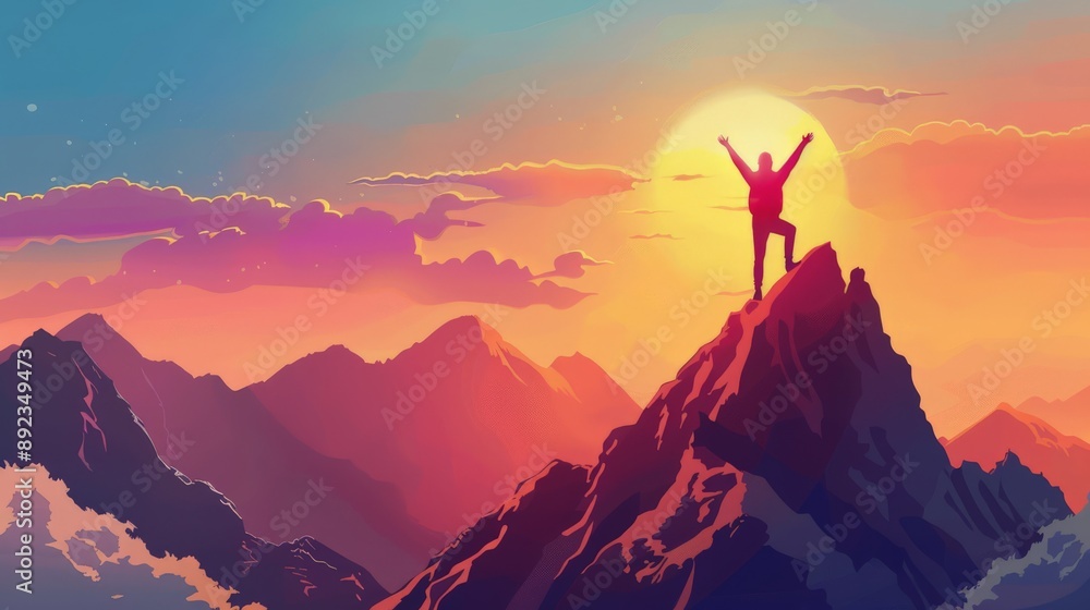 Motivating Image of a Man Climbing a Mountain Against a Rising Sun ...