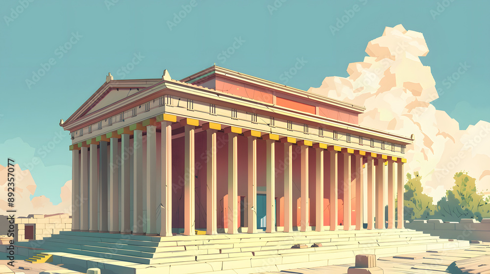 The temple of ancient greek gods and goddess in the mountains and trees ...