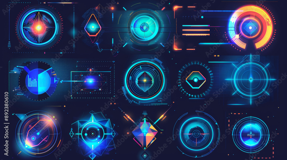 Set of abstract technology template future geometric shapes in ...