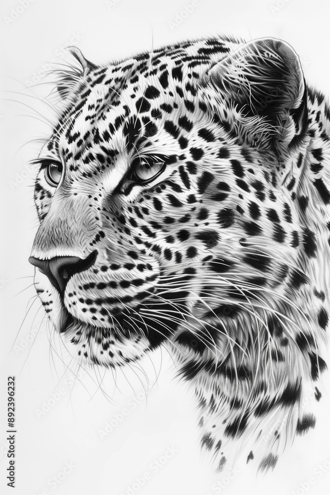 tattoo sketch of a leopard in a realistic style. Depict the leopard in ...