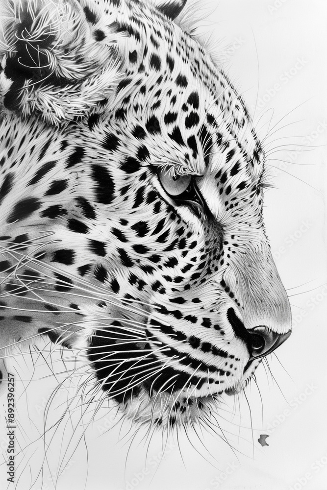 tattoo sketch of a leopard in a realistic style. Depict the leopard in ...