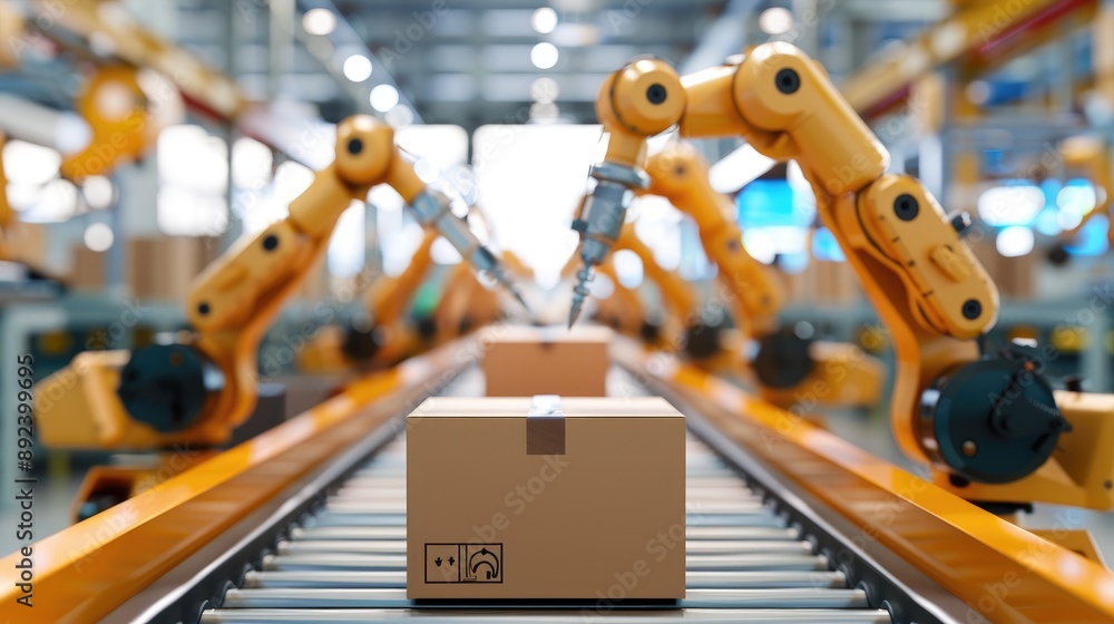 Large manufacturing plant with robotic arms and assembly lines Stock ...