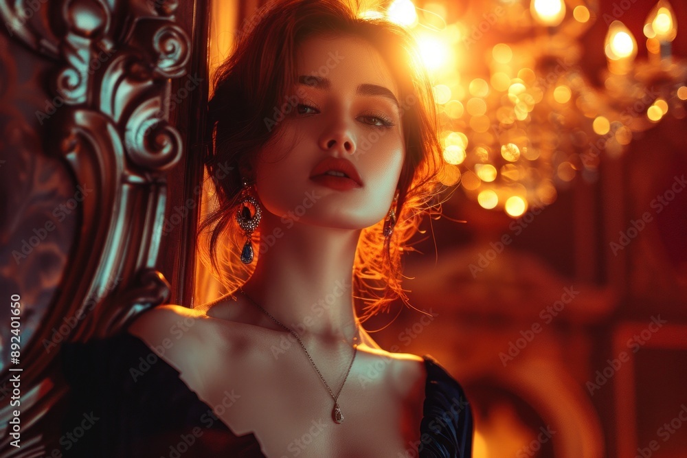 A beautiful woman exudes elegance and sophistication in a chic outfit ...