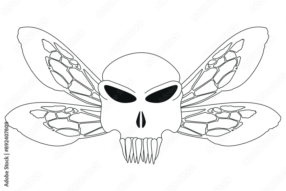 Horror tattoo design with scary Skull and wings. Terrible Halloween ...