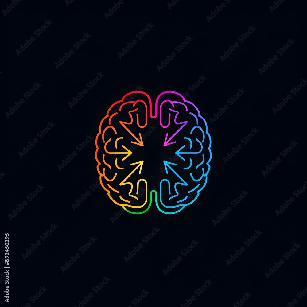 logo, vector graphic of brain with arrows around it in neon colors on ...