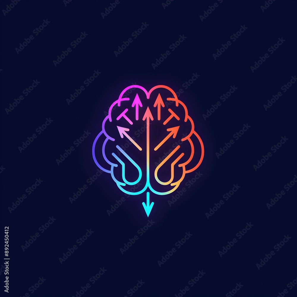 logo, vector graphic of brain with arrows around it in neon colors on ...
