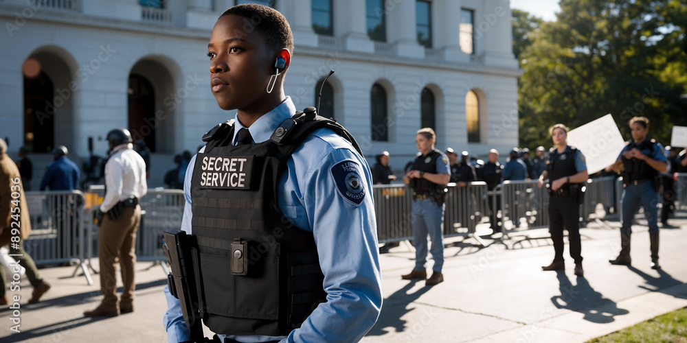 African-American Secret Service agent standing guard outside government ...
