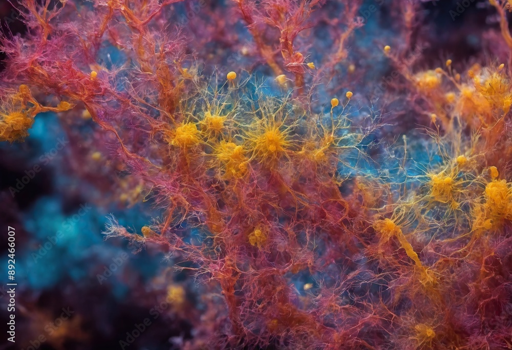 Microscope of mucous mold exploding in natural habitat, transparent ...