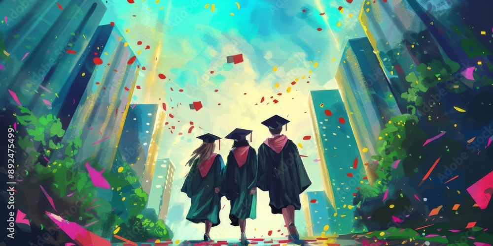 An illustration of a graduation celebration, featuring a person ...
