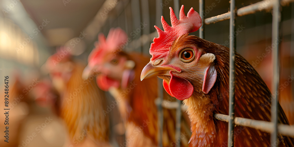 Wallpaper image of a red colored chicken behind bars Stock Photo ...
