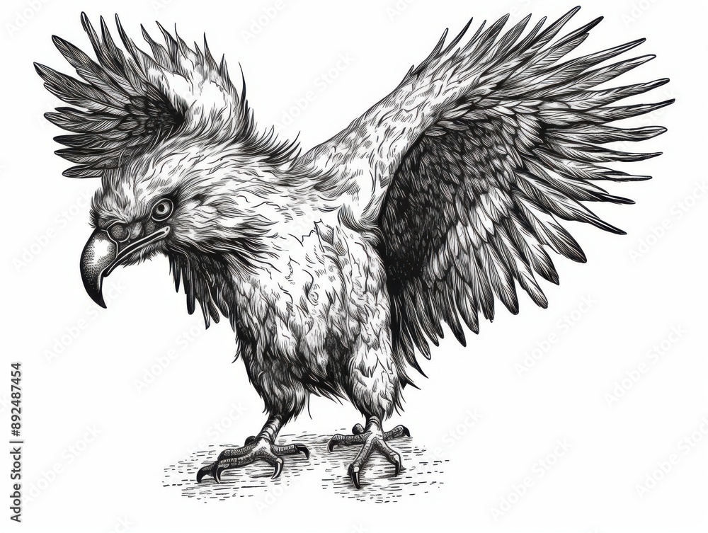 Black and white Vintage engraved art of a harpy isolated on white ...