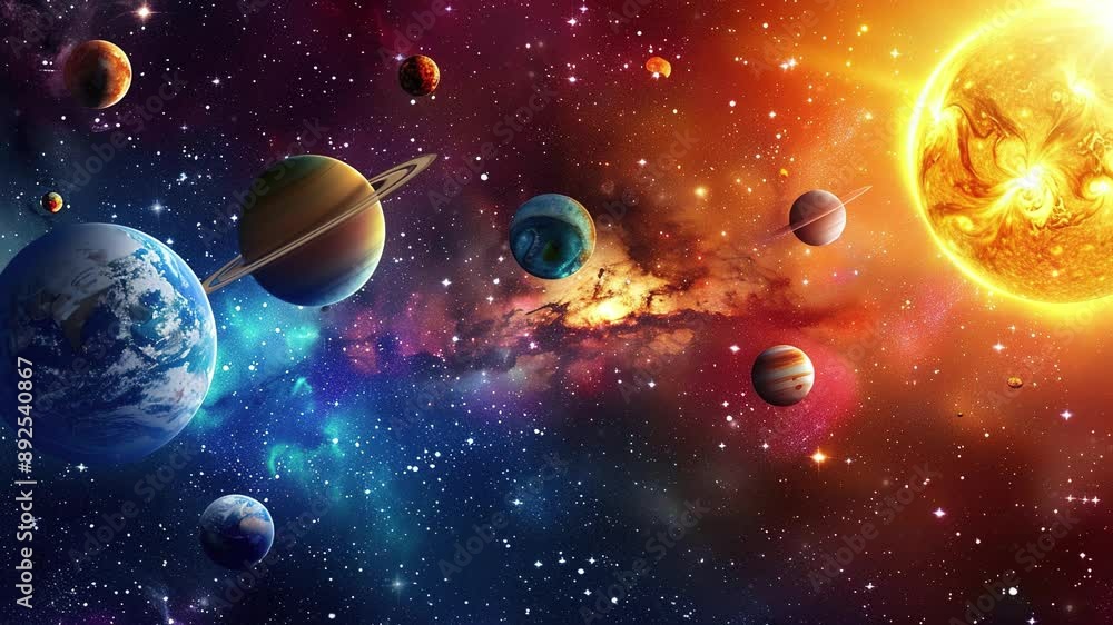 Solar system planets in deep space. Backdrop of a solar system with ...