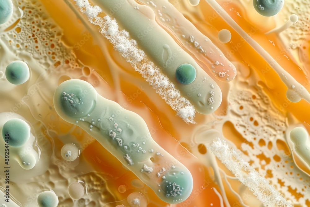 A close-up of bacterial colonies with distinct morphological ...
