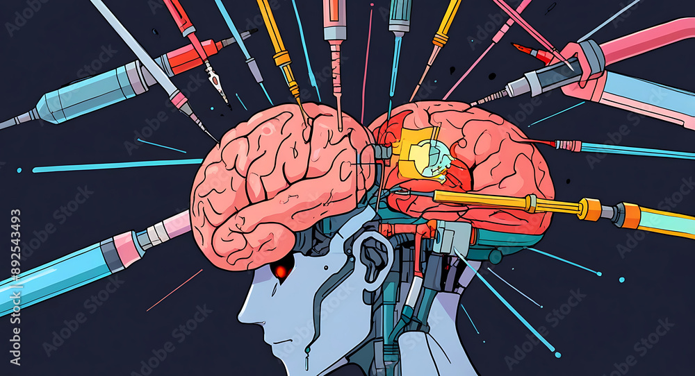 An Illustration of Human Brain being injected by various types of ...