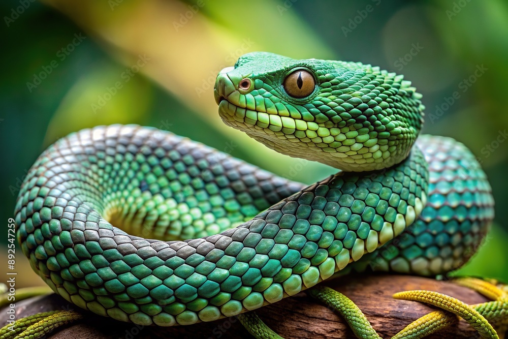 Mangrove Pit viper coiled up in defensive position, mangrove pit viper ...