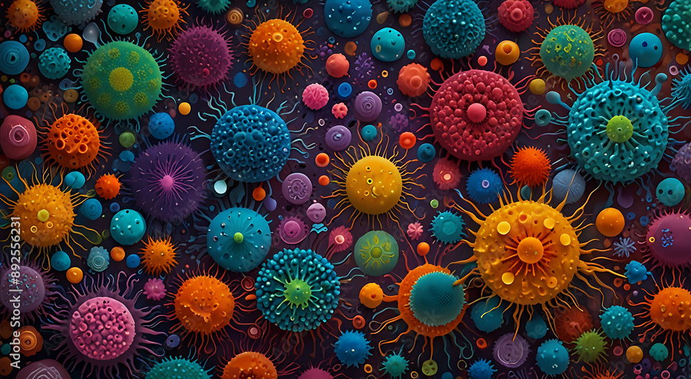 An abstract representation of microscopic organisms and cells, showing ...