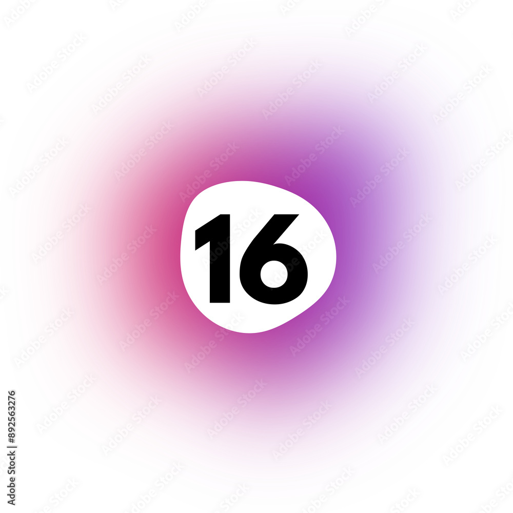 number 16 icon on transparent background with purple blur gradient ...