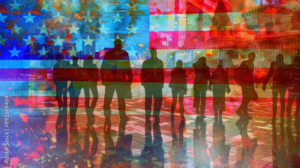 American Unity: A Silhouette of People Against the Stars and Stripes ...