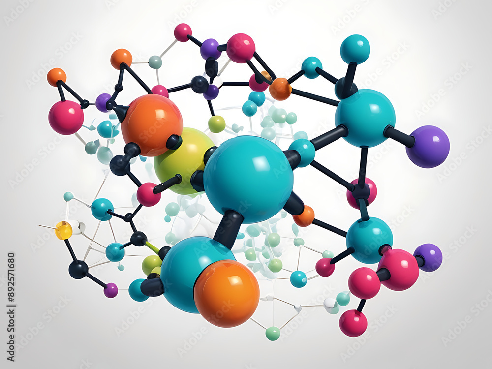 An abstract depiction of molecular structures and bonds, using ...