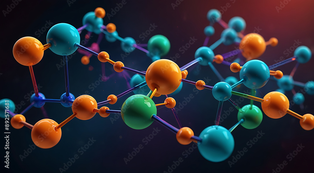 An abstract depiction of molecular structures and bonds, using ...