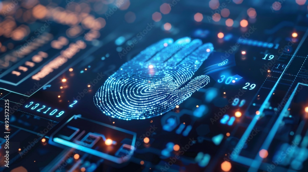 Digital Fingerprint Scan on Circuit Board - Futuristic Security ...